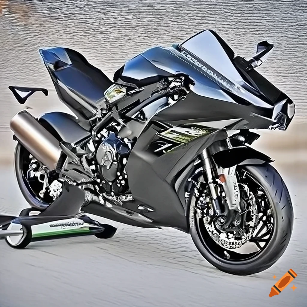 Sleek black motorbike inspired by Kawasaki Ninja H2R with carbon fiber ...
