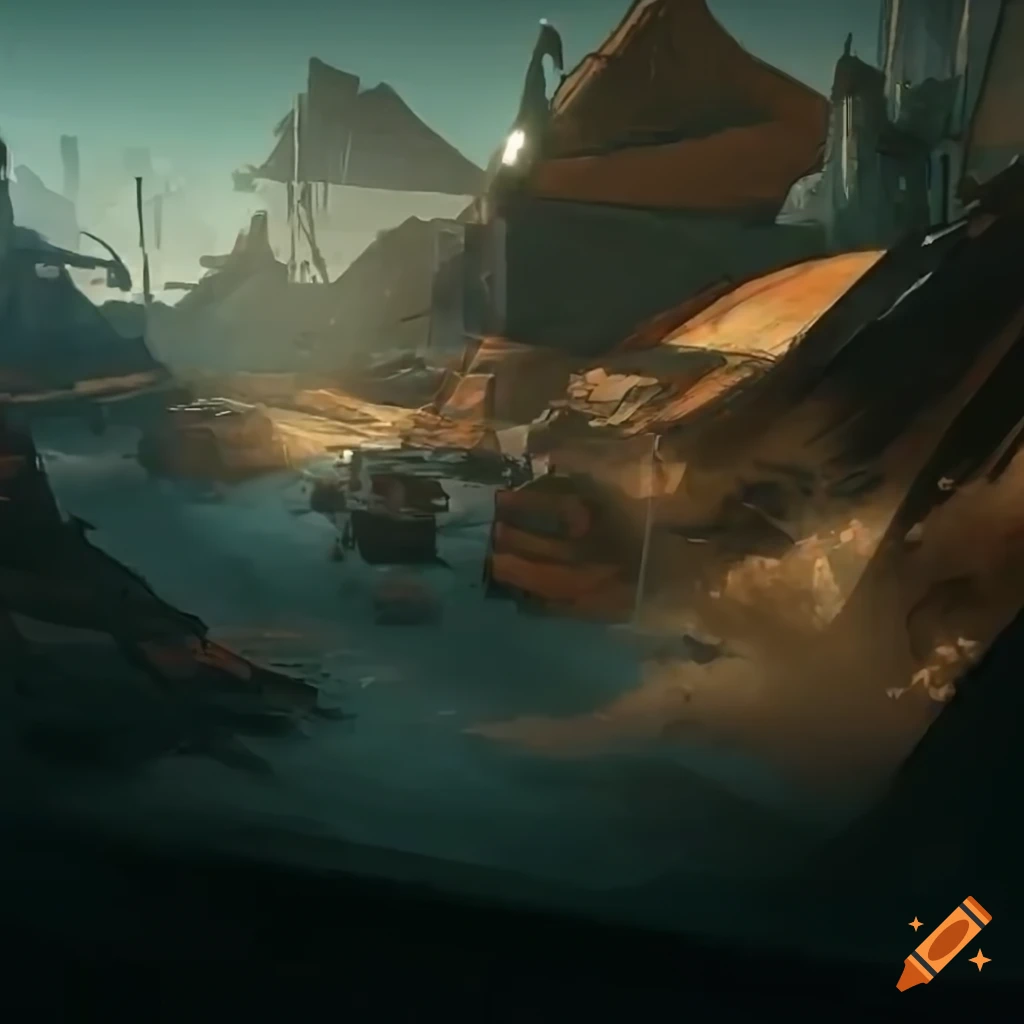 Borderlands environmental concept level design with rally track on Craiyon