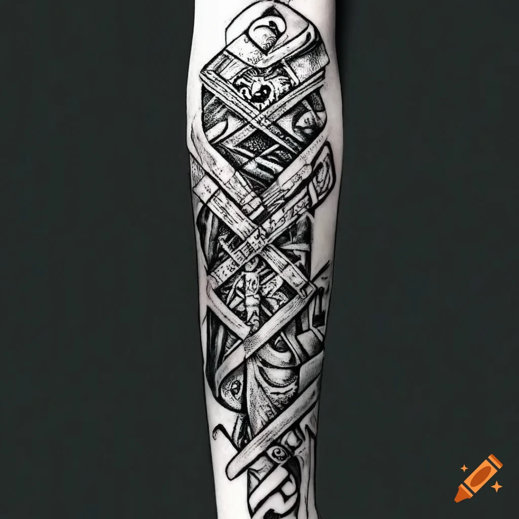 Simple viking spear forearm tattoo in black on Craiyon