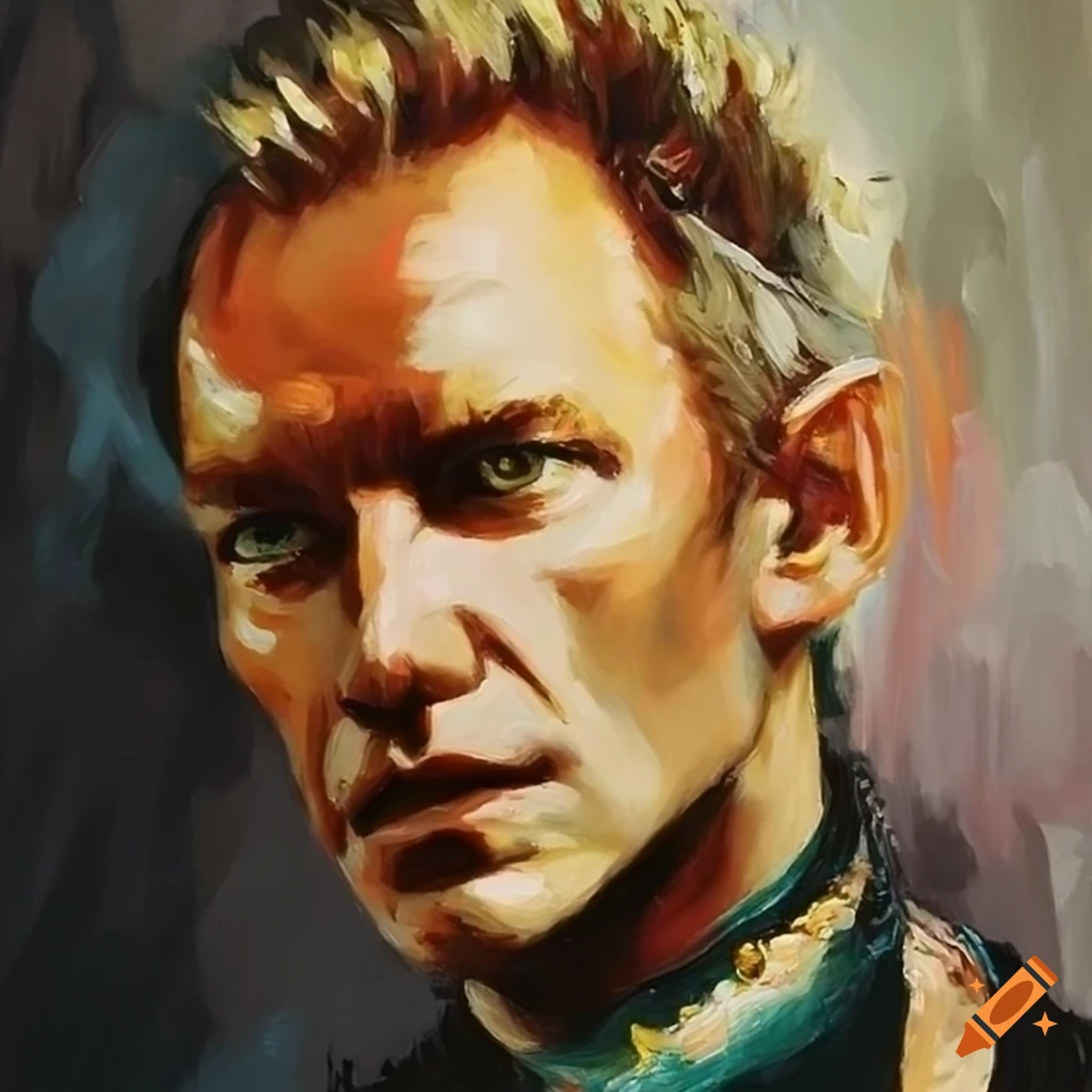 Oil painting of musician sting as an elf in a fantasy setting on Craiyon