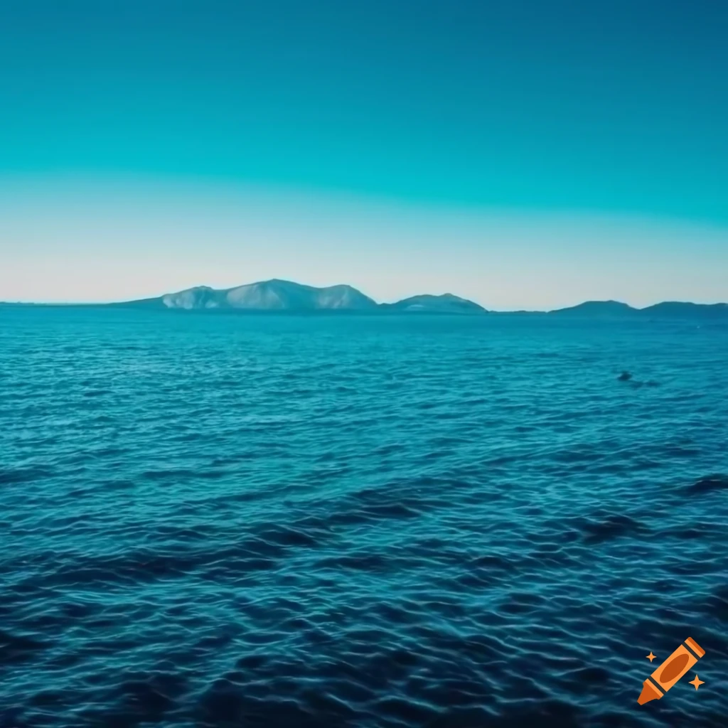 View of clear blue sky overlooking ocean and mountains on Craiyon