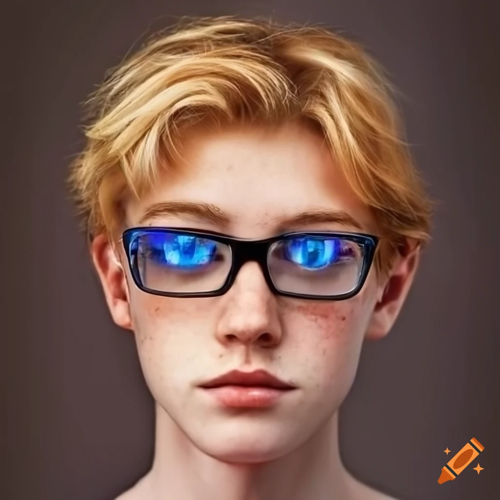 Young Man With Golden Blond Hair And Sapphire Blue Eyes Wearing