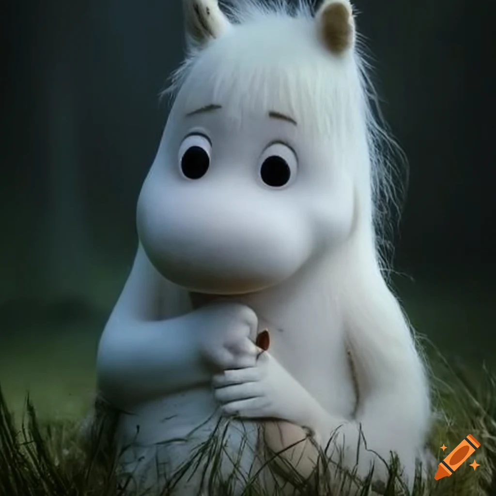 Moomin troll with white fur and big round nose on Craiyon