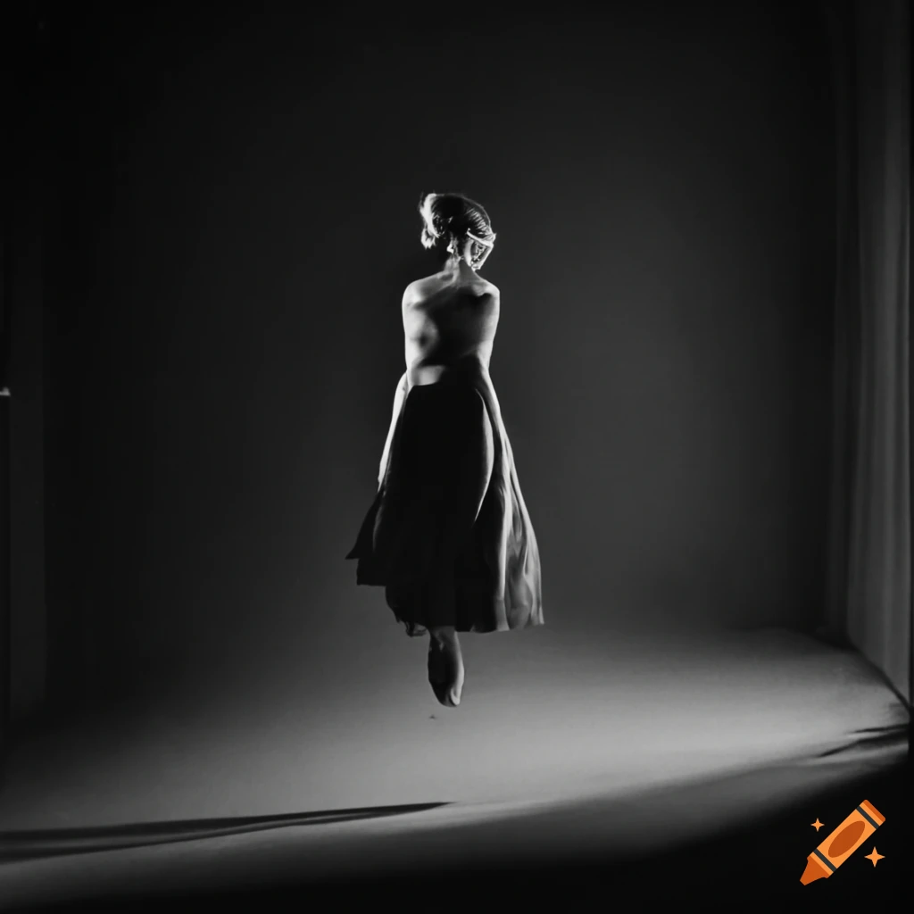 Black and white 1950s style photography of a floating soul on Craiyon