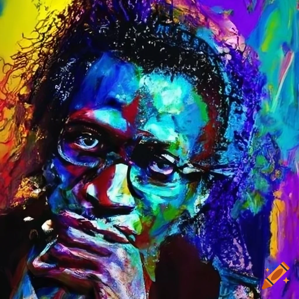Abstract expressionist portrait of miles davis in blues and purples on ...