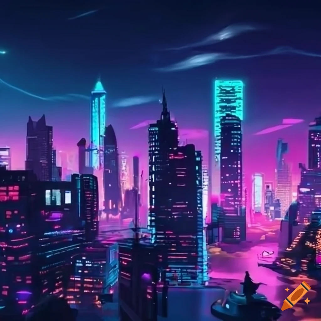 Neon cityscape on Craiyon