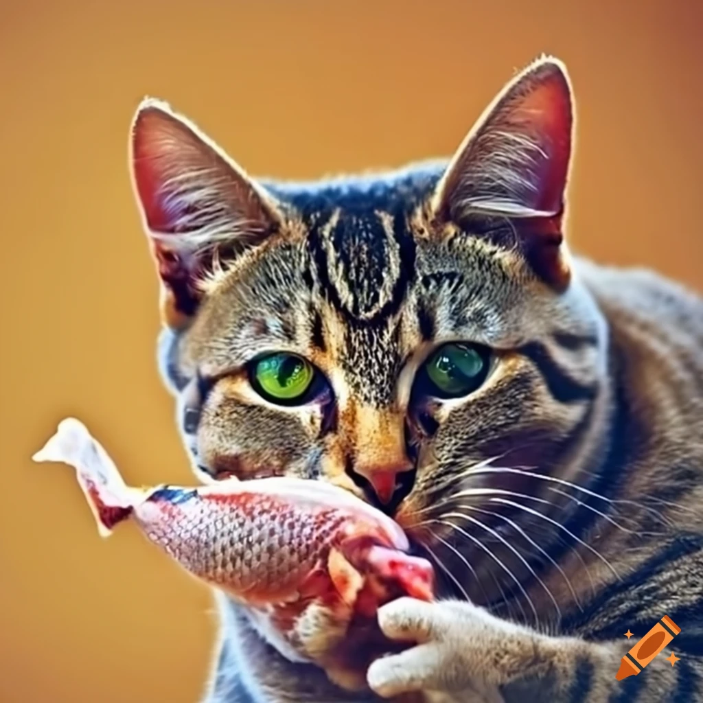 Cat eating fish on Craiyon