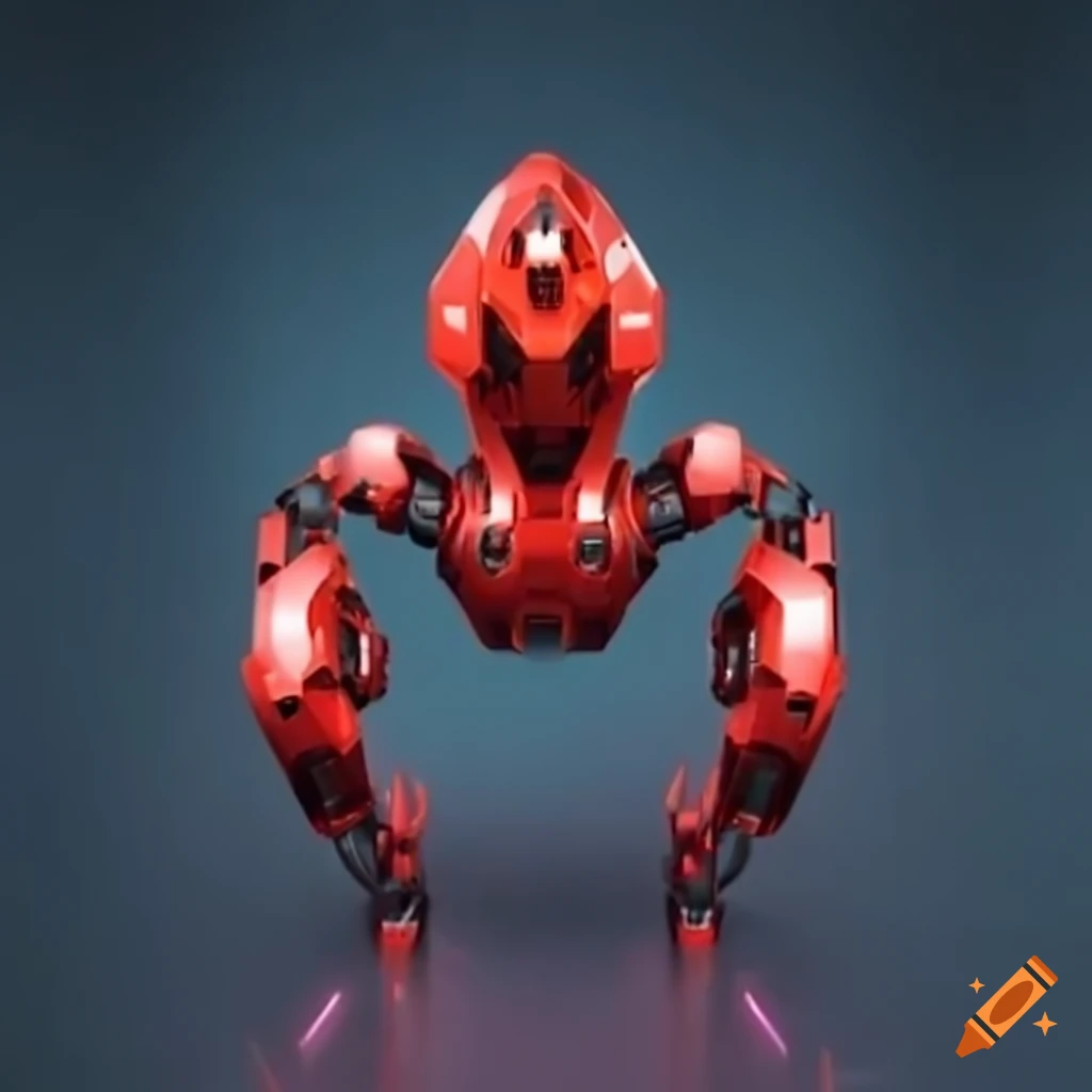 Futuristic red steel Titanium robot with advanced weapons systems on ...