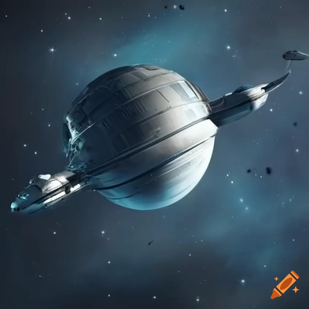 Sleek silver cylindrical spaceship in interstellar space on Craiyon