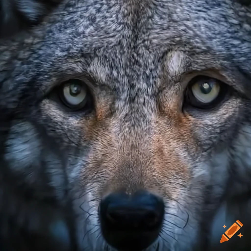 Wolf facing the camera during a thunderstorm on Craiyon