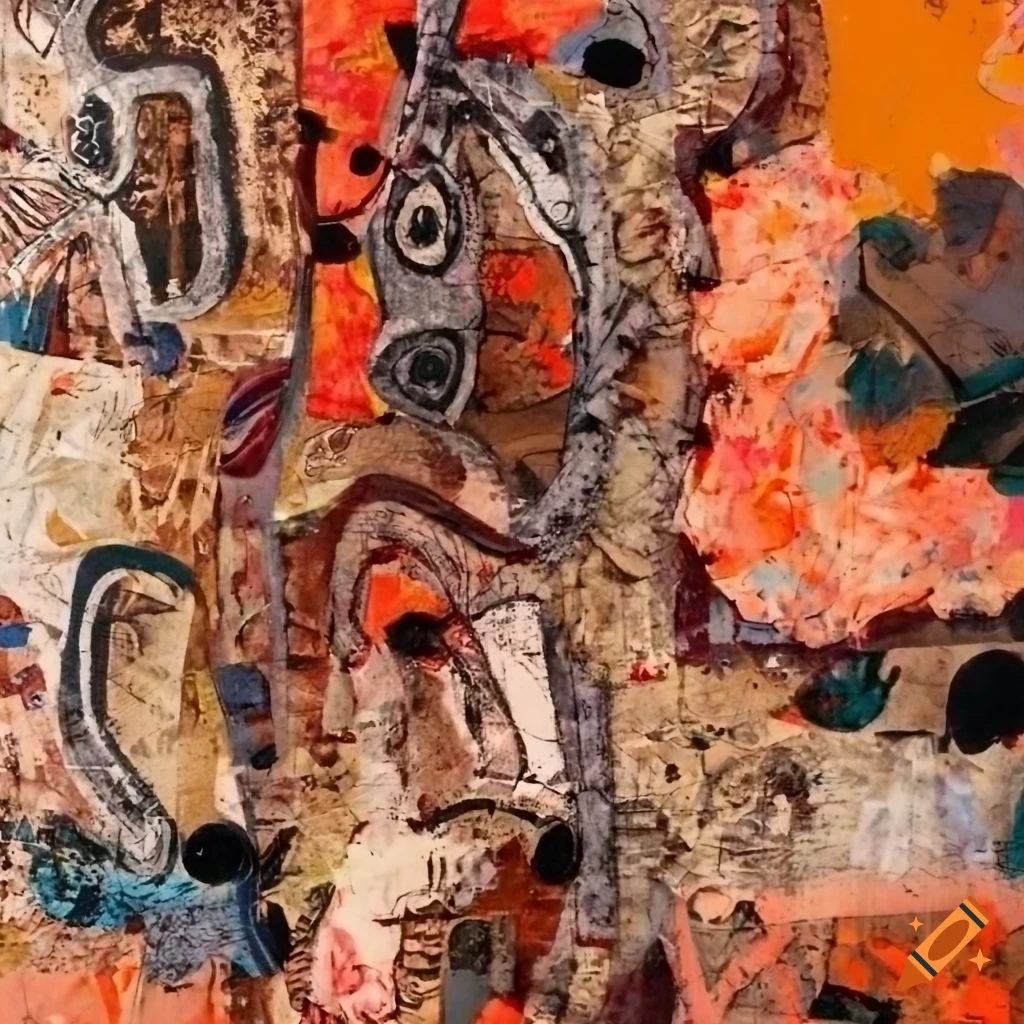 Strange abstract collage painting with mixed media influenced by ...