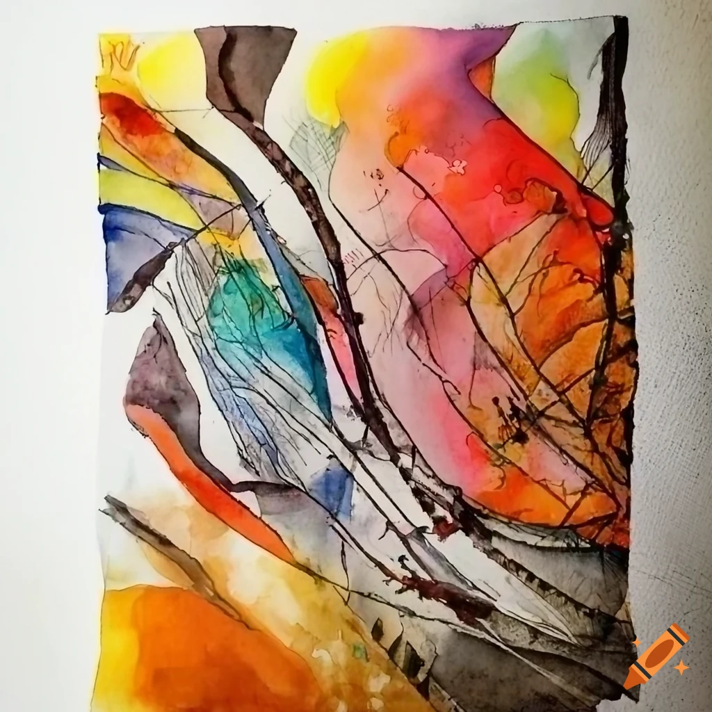 Multilayered collage artwork with bold pen and ink and watercolor on ...