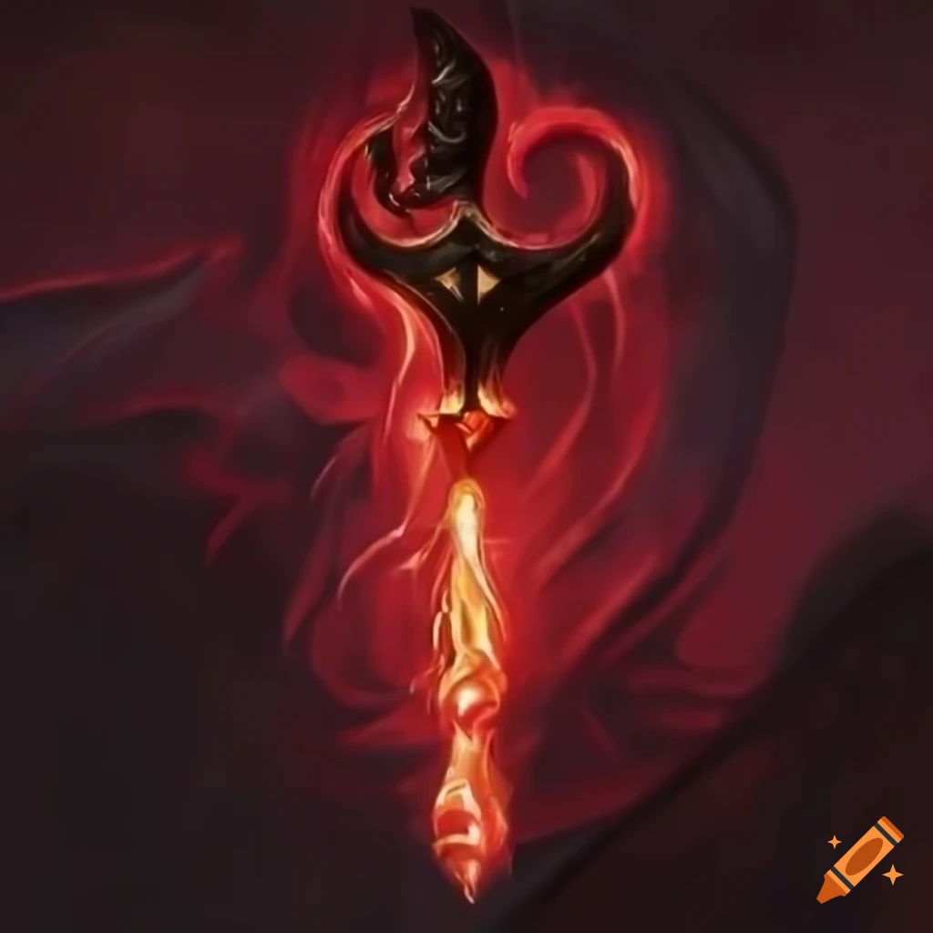 Magic ebony stick with red and black aura in golden spiked armor ...