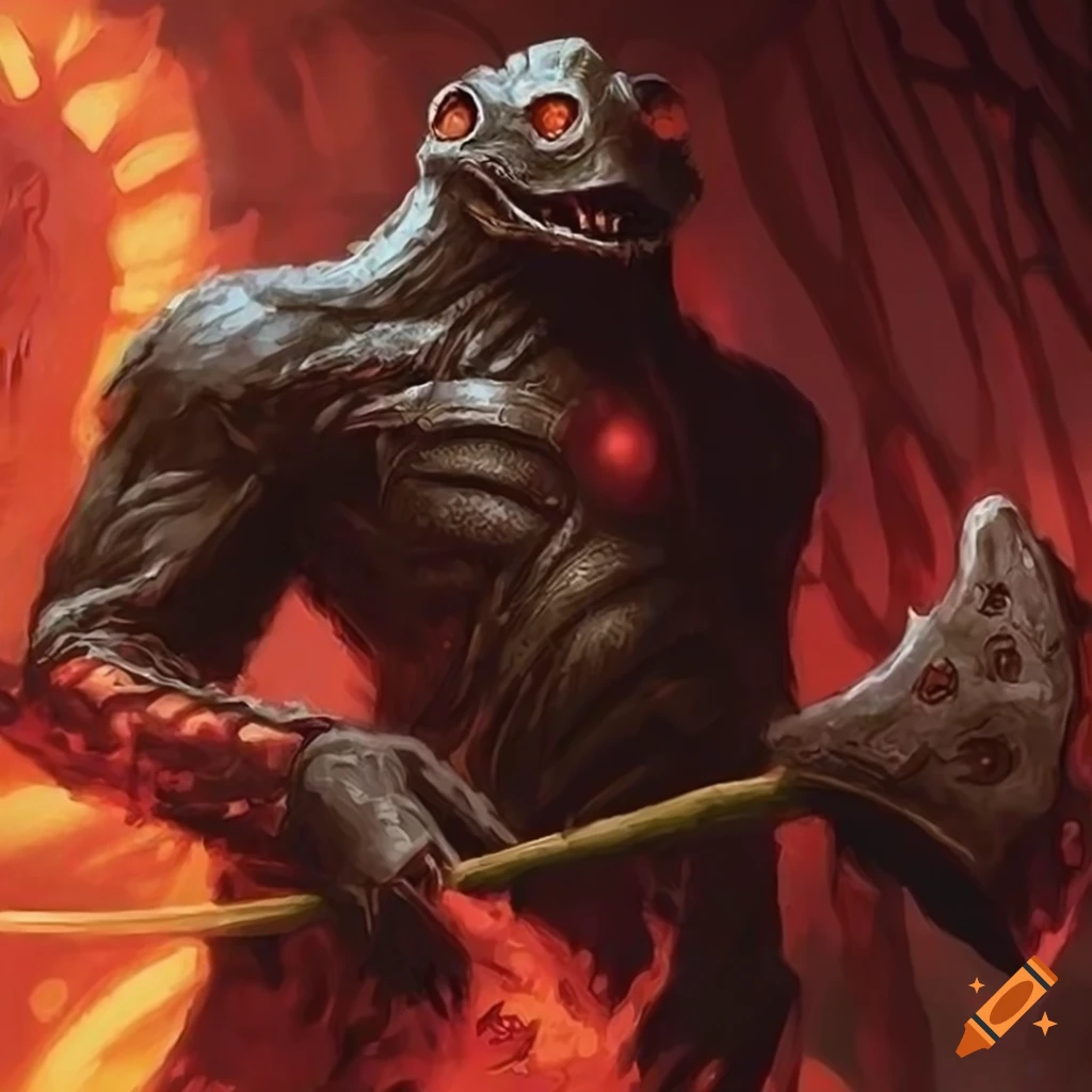 Double void axe surrounded by crimson faces in a magical setting on Craiyon