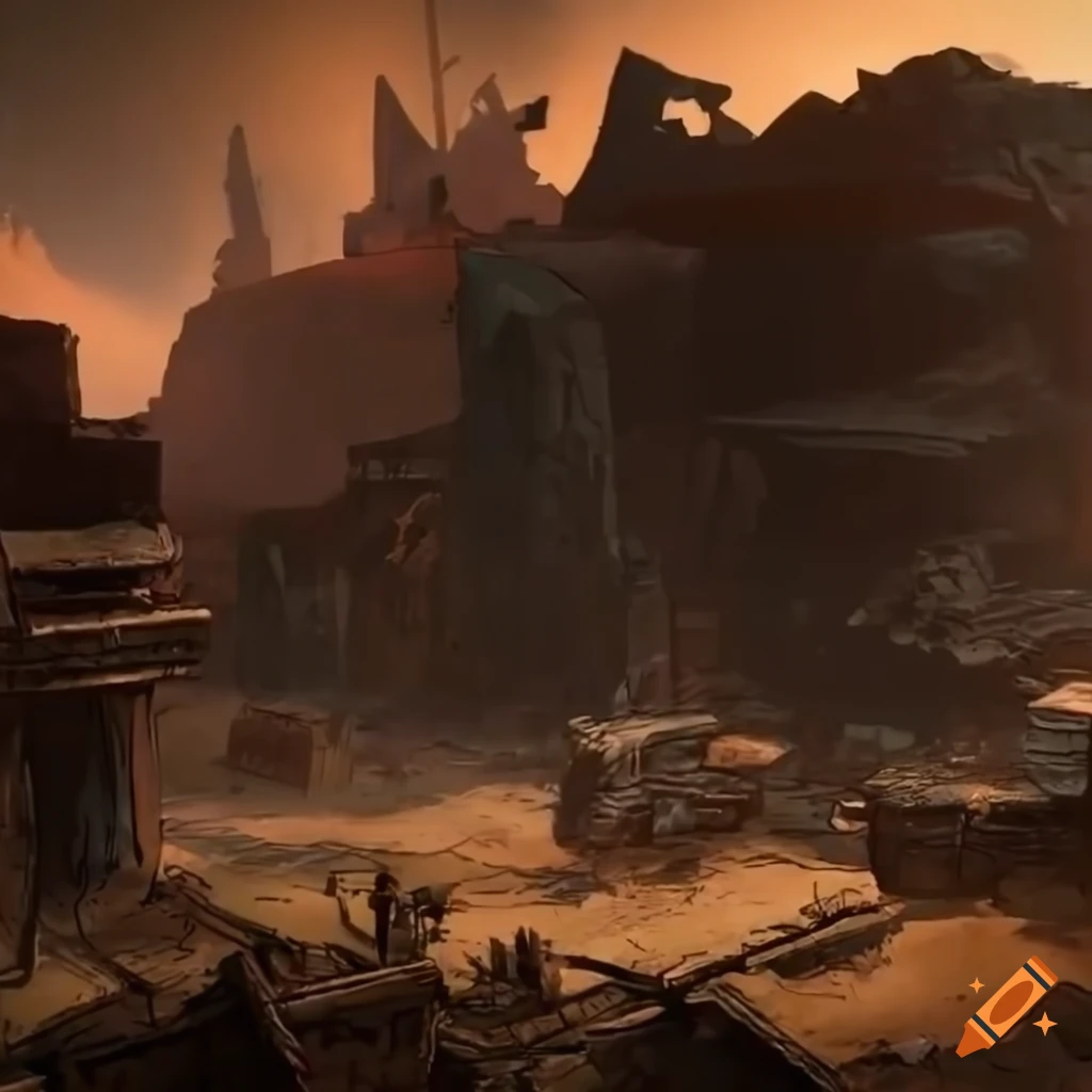 Borderlands landscape diorama environmental concept on Craiyon