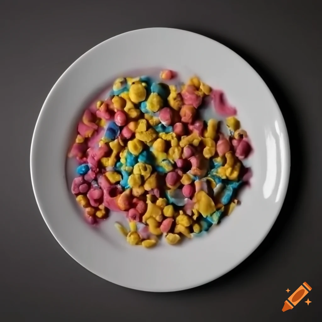 Colorful cheese particles on a white plate on Craiyon