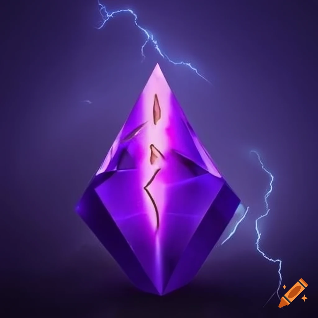Purple prism with a lightning-emitting rune on Craiyon