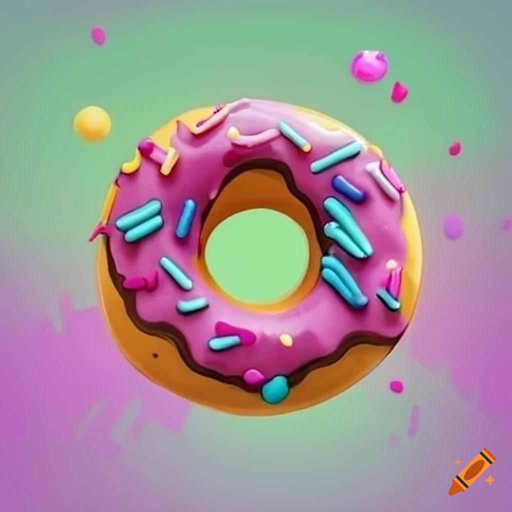Humorous cartoon donut with sprinkles and a goofy smile on Craiyon