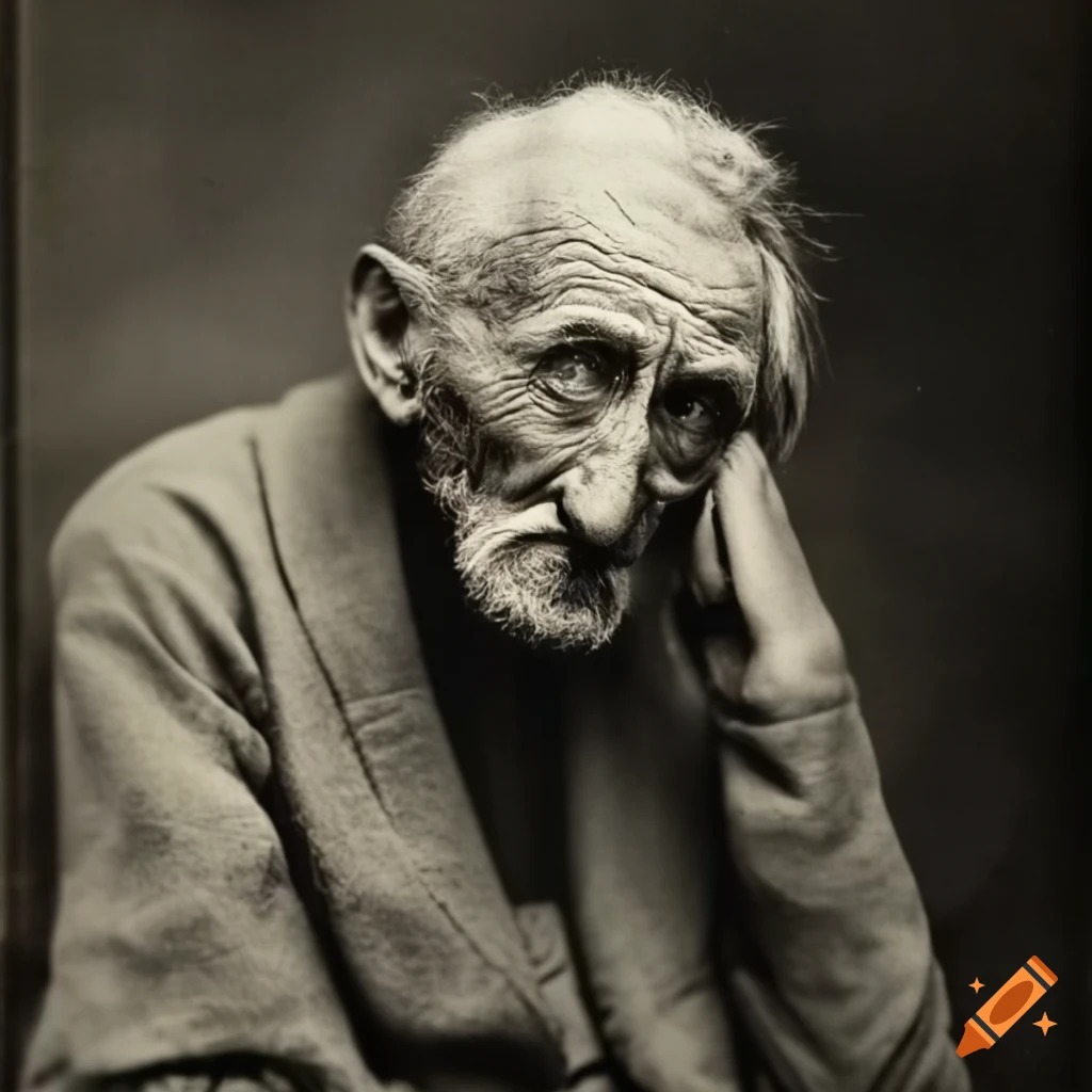 Vintage antique photo of an old miser poor man from the 1920s on Craiyon