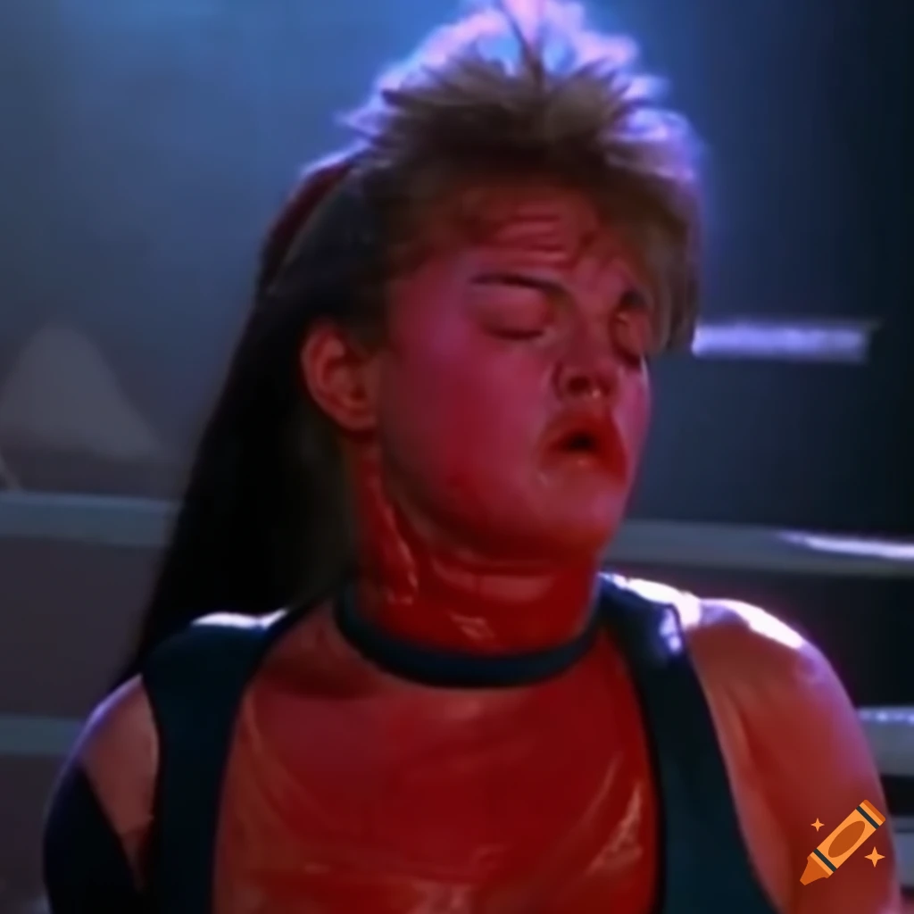 Expressive closeup of athena fighter in 80's movie scene on Craiyon