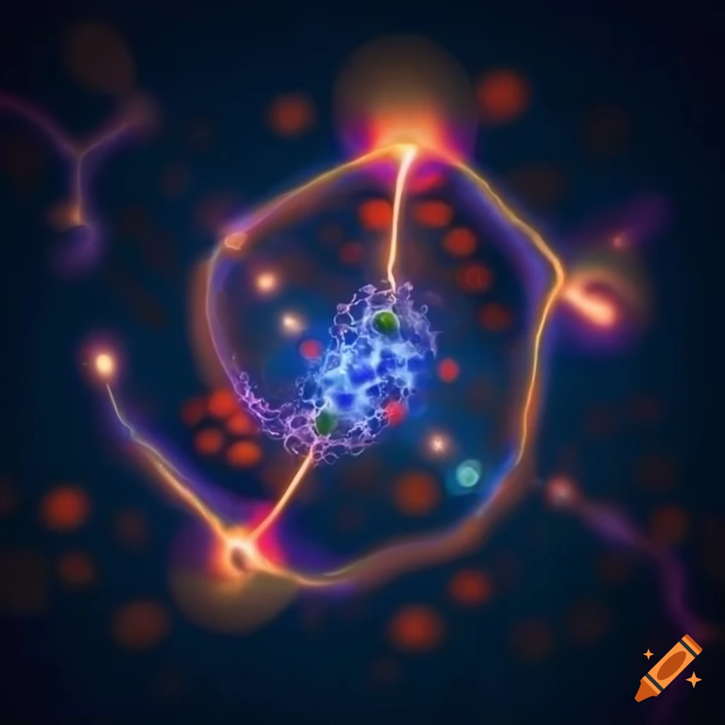 Abstract mitochondria in a sea of sugar molecules with lightning ...