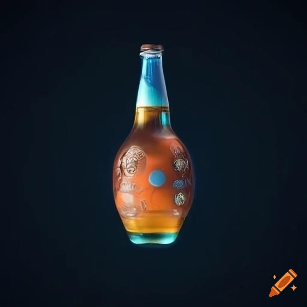 Space-themed ale bottle floating in the universe on Craiyon