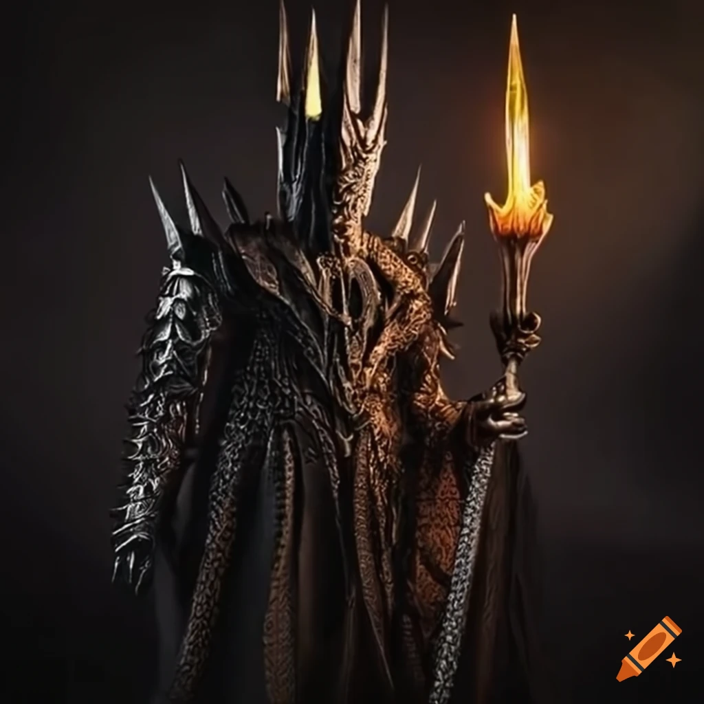 Intricate depiction of Sauron from Lord of the Rings with dark ...