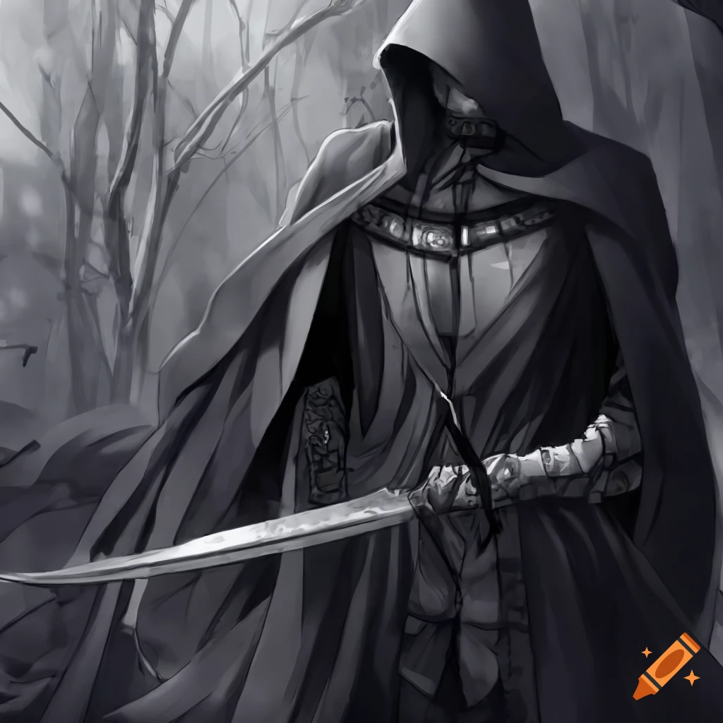 Young man in medieval cloak with sword in high definition manga style ...