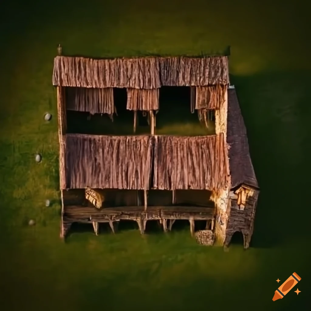 Top-down aerial view of a medieval stable on Craiyon