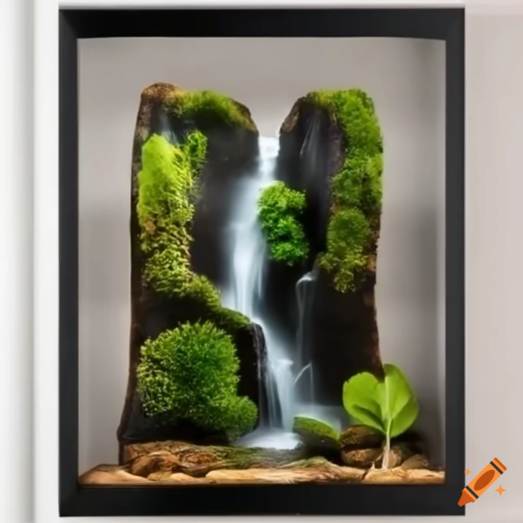 Wall terrarium with a nature waterfall design in a 3D tank on Craiyon