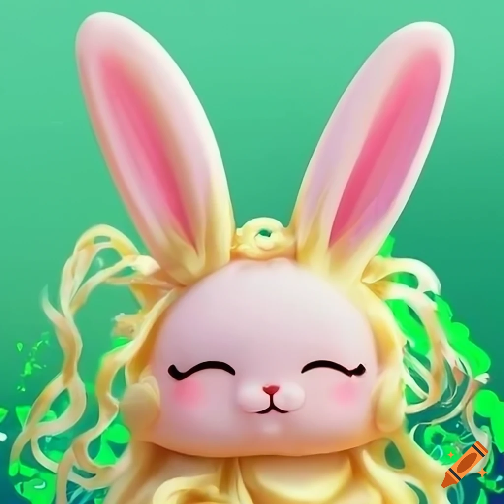 Kawaii bunny rabbit with golden blonde curly hair and green eyes on Craiyon