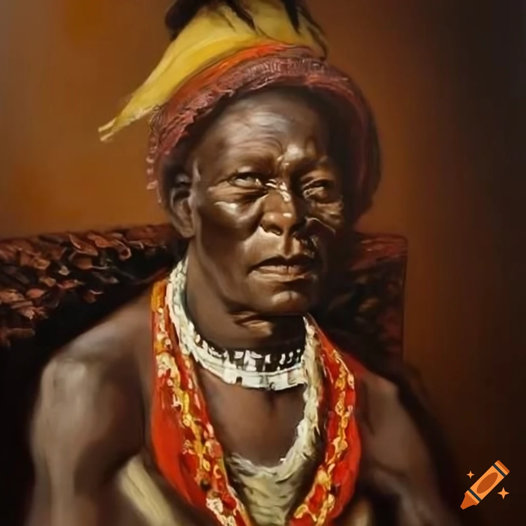 Chief Modise in traditional attire seated with Bataung tribe backdrop ...