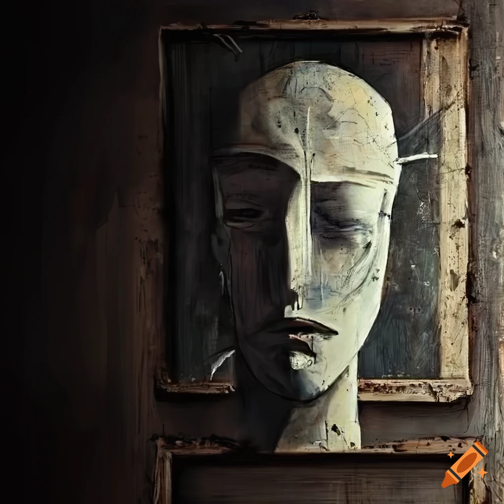 18th century style abstract painting of pale figure in abandoned space ...