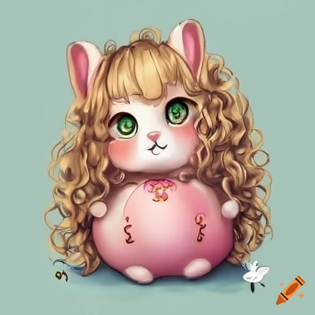 Fluffy bunny rabbit with golden curly hair and green eyes on Craiyon