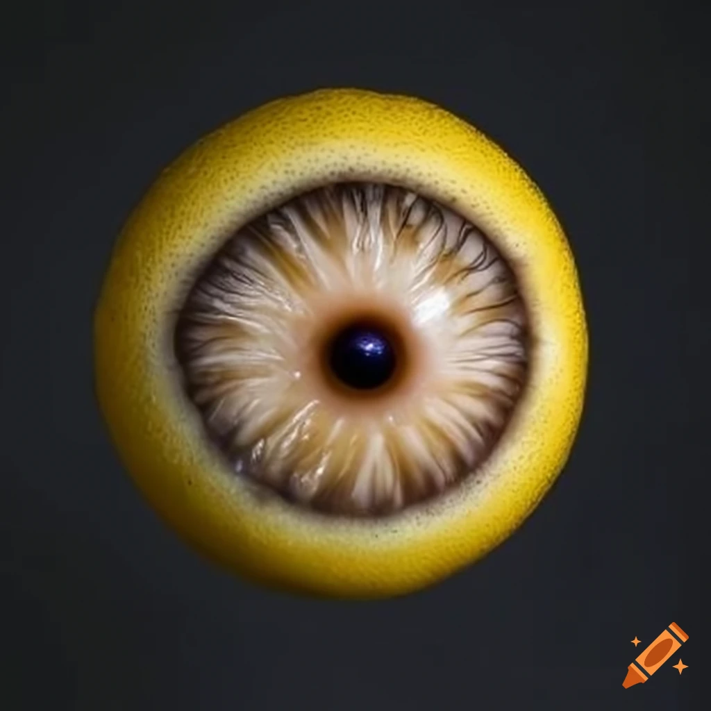 Lemon with a singular human eyeball on Craiyon