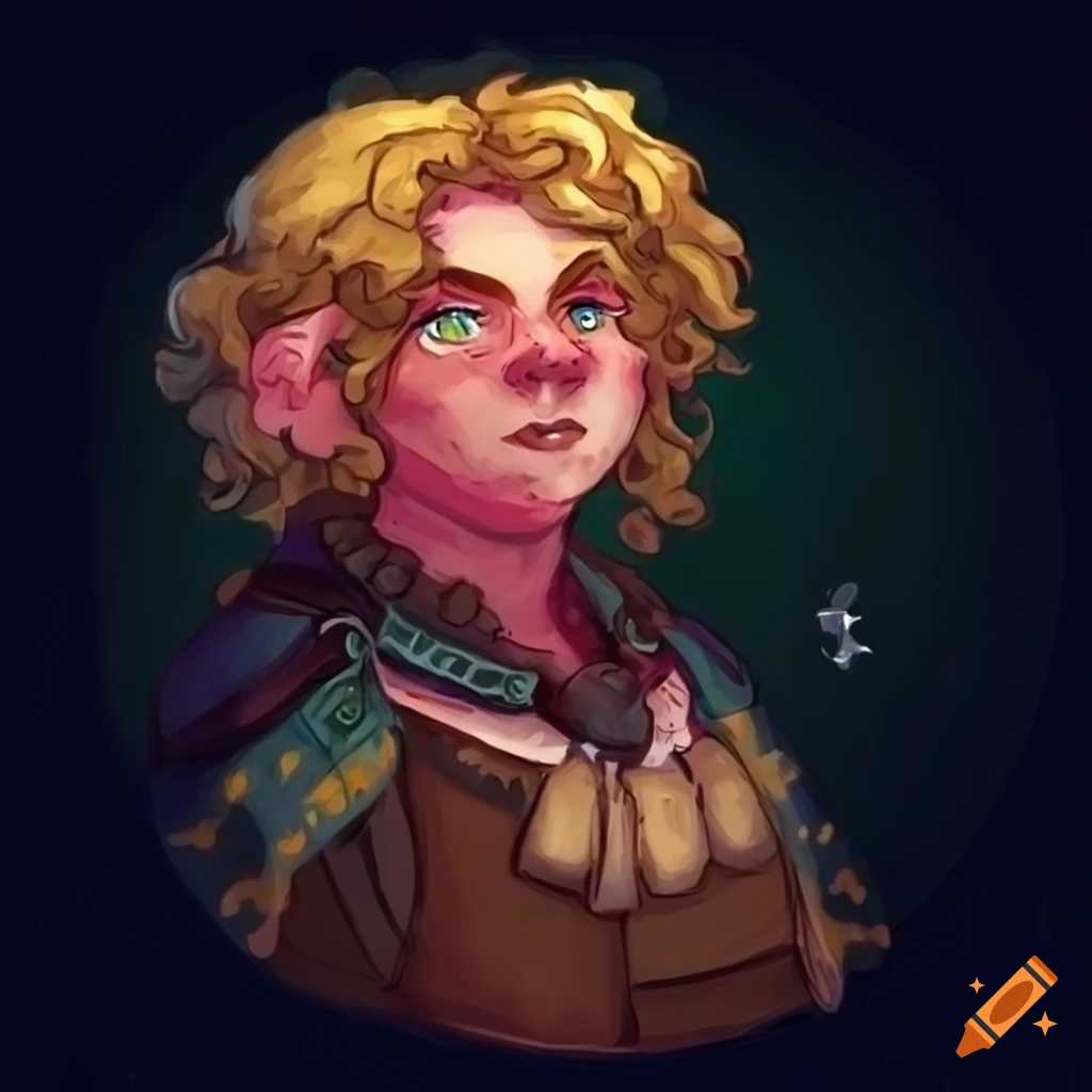 Stev, the cheerful stout halfling bard and ship's cook on Craiyon