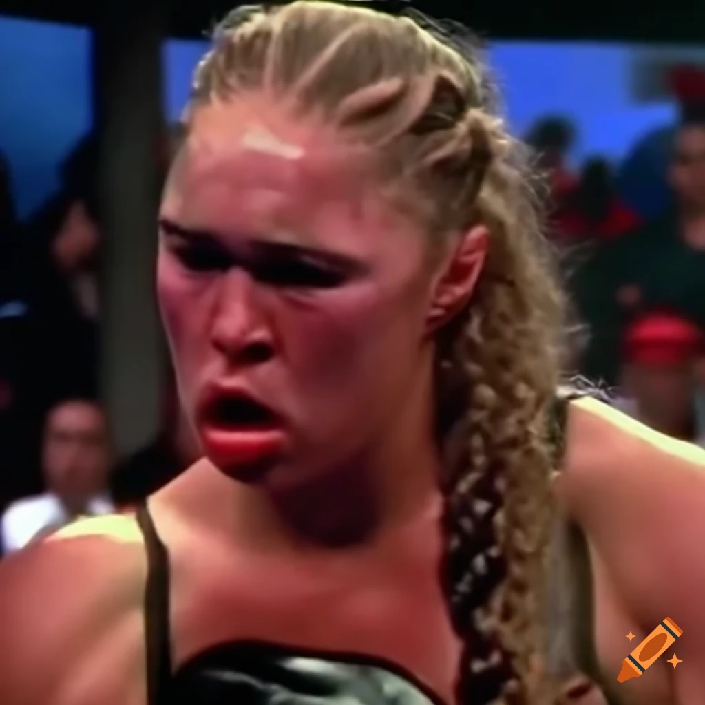 Closeup of dizzied, bloodied, and bruised female fighter from a 90's ...