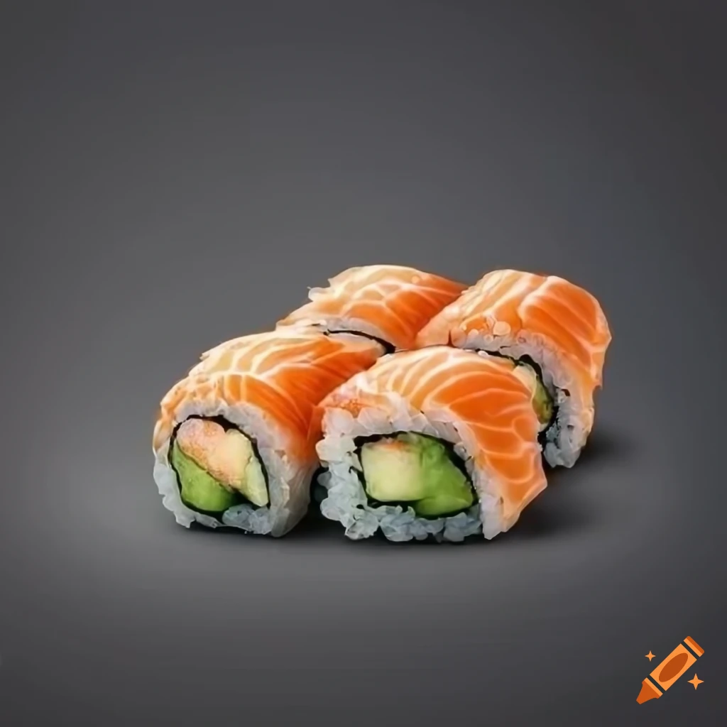 Realistic sushi box with salmon rolls, maki, and nigiri on Craiyon
