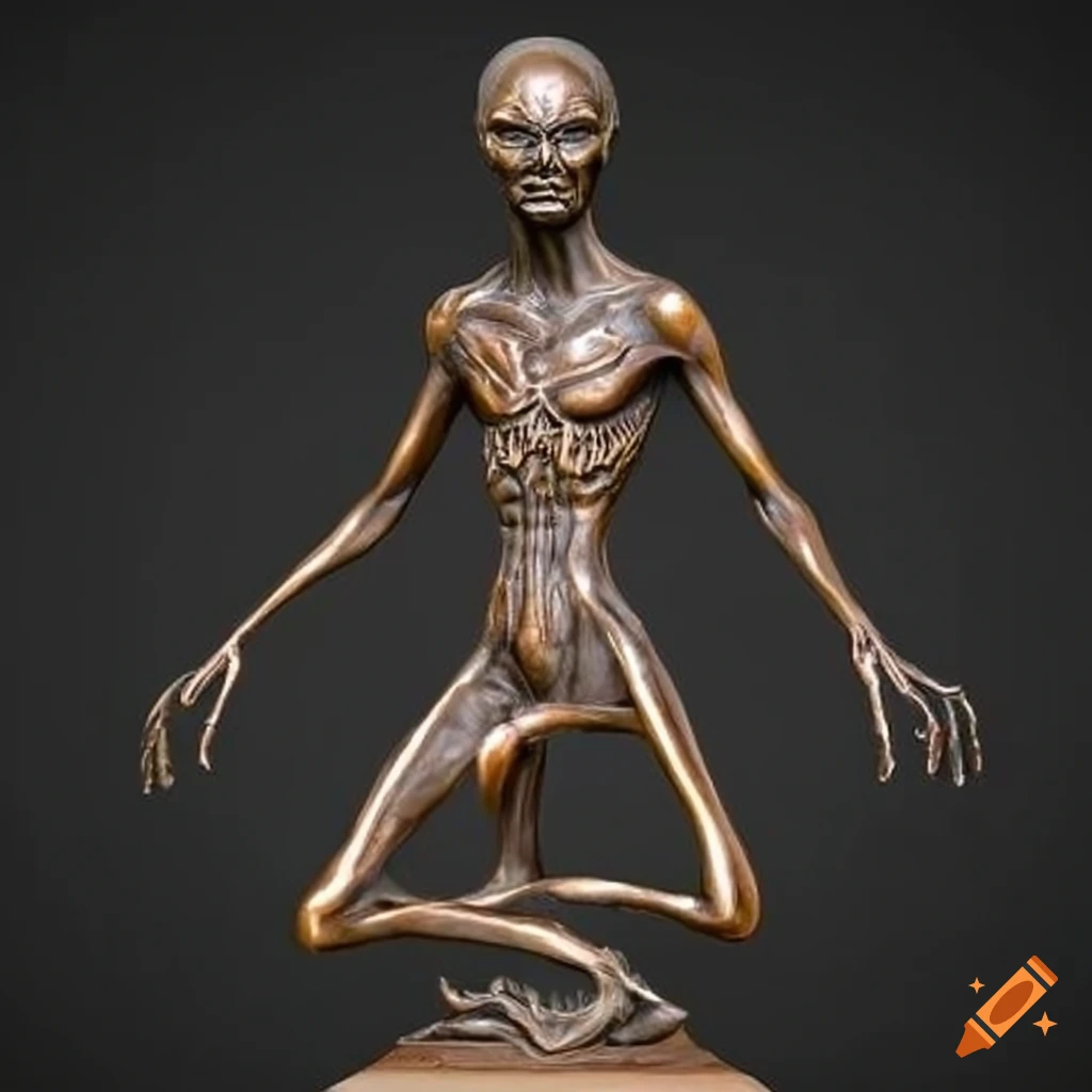 Stunning bronze statue of a mystical alien figure evoking awe on Craiyon