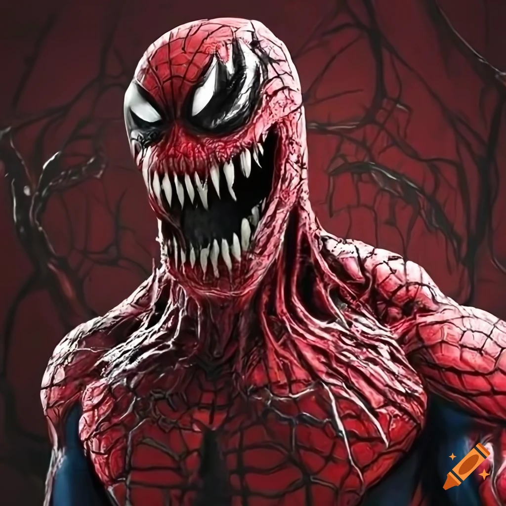 Spiderman and Carnage in a nightmare mutation scene with sharp teeth ...