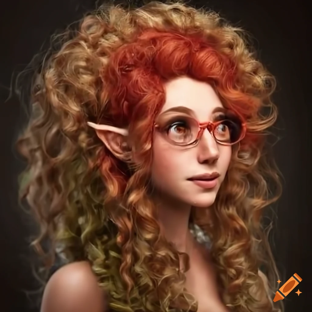 Cute human-dryad hybrid female with ombré curly hair and herbalist ...