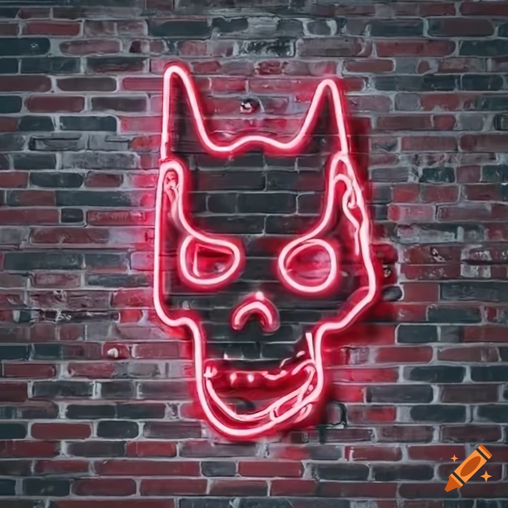 Ominous neon 'Hell House' sign against a dark brick backdrop on Craiyon