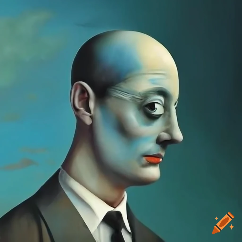 Surreal figures created from paint chips inspired by magritte on Craiyon
