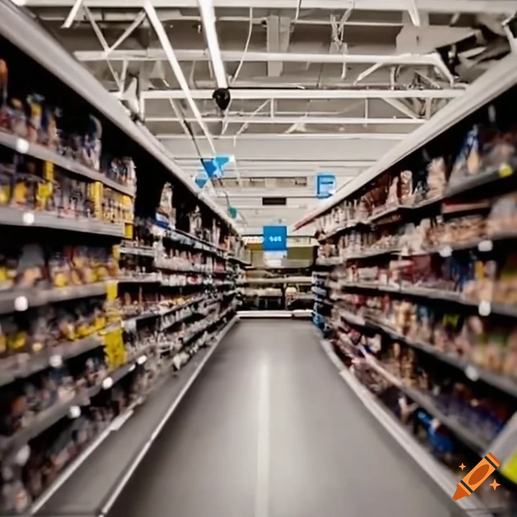 Inside view of a walmart on cctv on Craiyon
