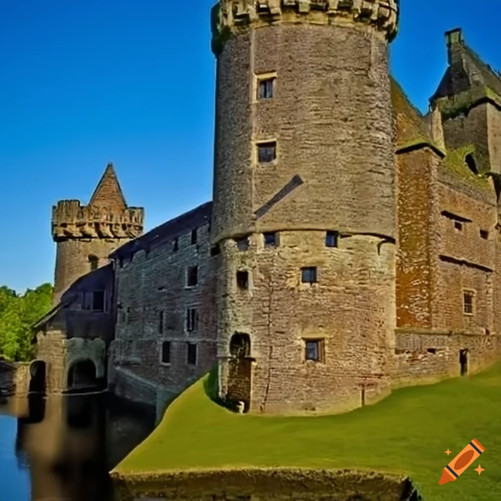 Castle with moat and drawbridge on Craiyon
