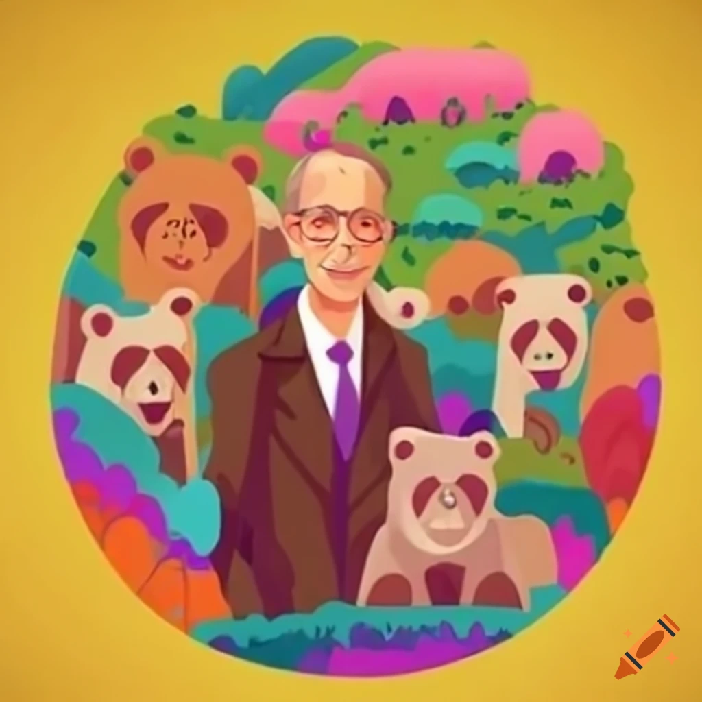 Famous mathematician john nash with friendly bears in the forest on Craiyon