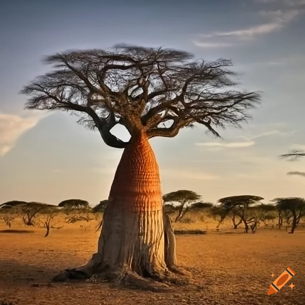 Ancient african baobab tree in the serengeti on Craiyon