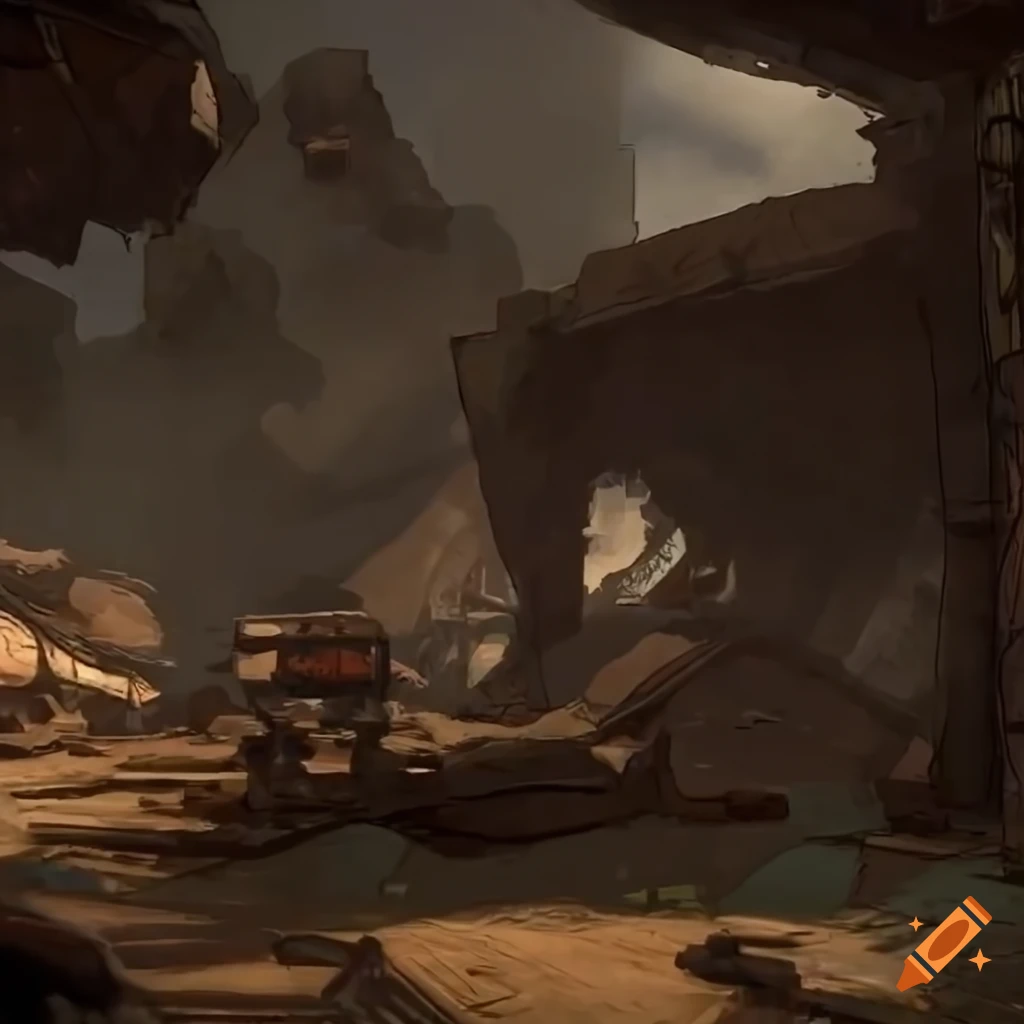 Diorama of a borderlands landscape with various environmental concepts ...