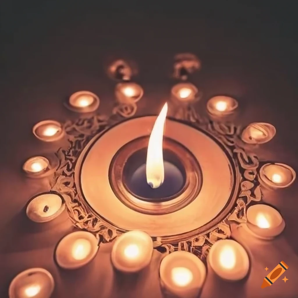 14 candles surrounding a light bulb in a prayer circle on Craiyon