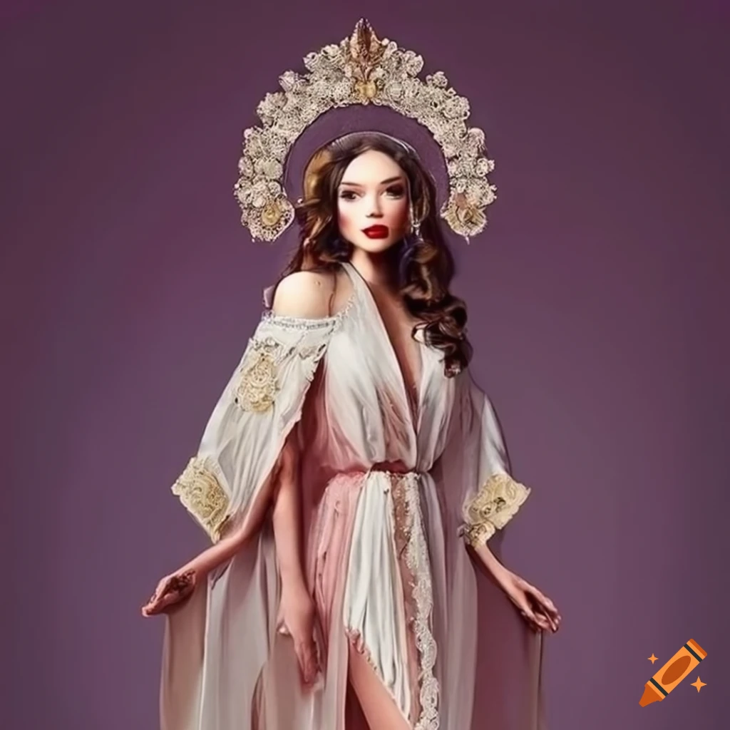 Stunning woman in elegant embroidered robes standing gracefully on Craiyon